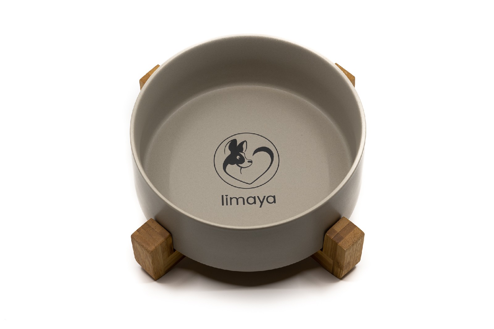 Limaya keramická miska pro psy a kočky s dřevěným podstavcem šedá 13 cm ...